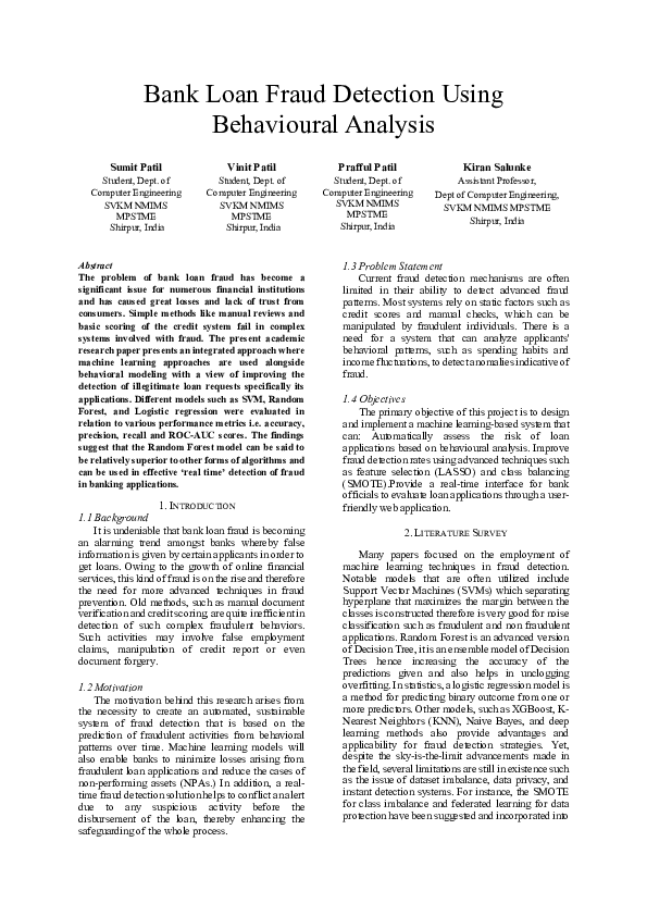 (PDF) Bank Loan Fraud Detection Using Behavioral Analysis
