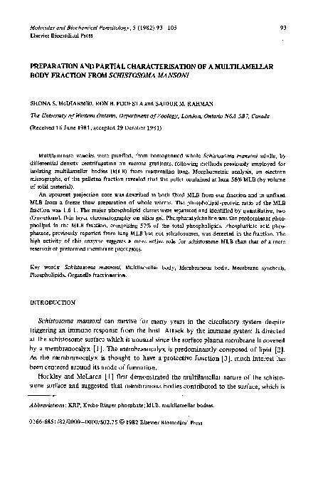 (PDF) Preparation and partial characterisation of a multilamellar body ...