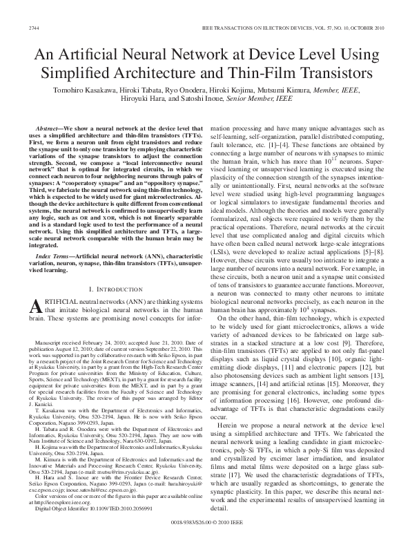 (PDF) An Artificial Neural Network at Device Level Using Simplified ...