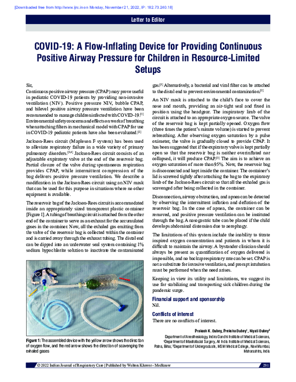 (PDF) CPAP Device for Pediatric COVID-19 Care