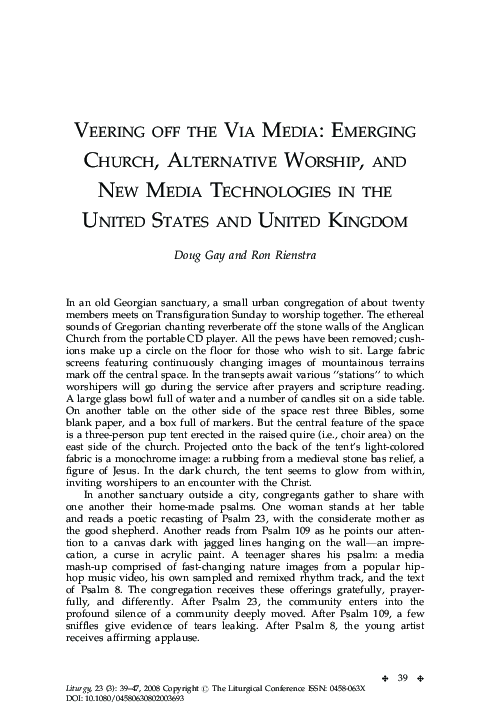 (PDF) Veering Off the Via Media: Emerging Church, Alternative Worship ...