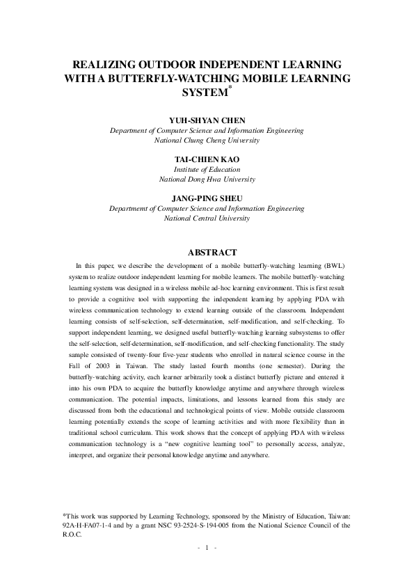 (PDF) Realizing Outdoor Independent Learning with a Butterfly-Watching ...