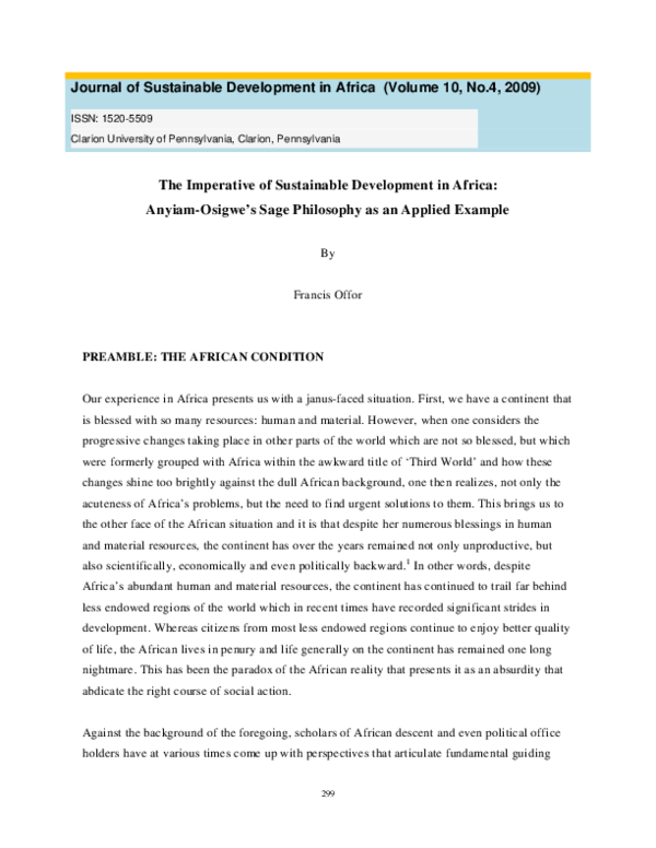 (PDF) The Imperative of Sustainable Development in Africa: Anyiam ...