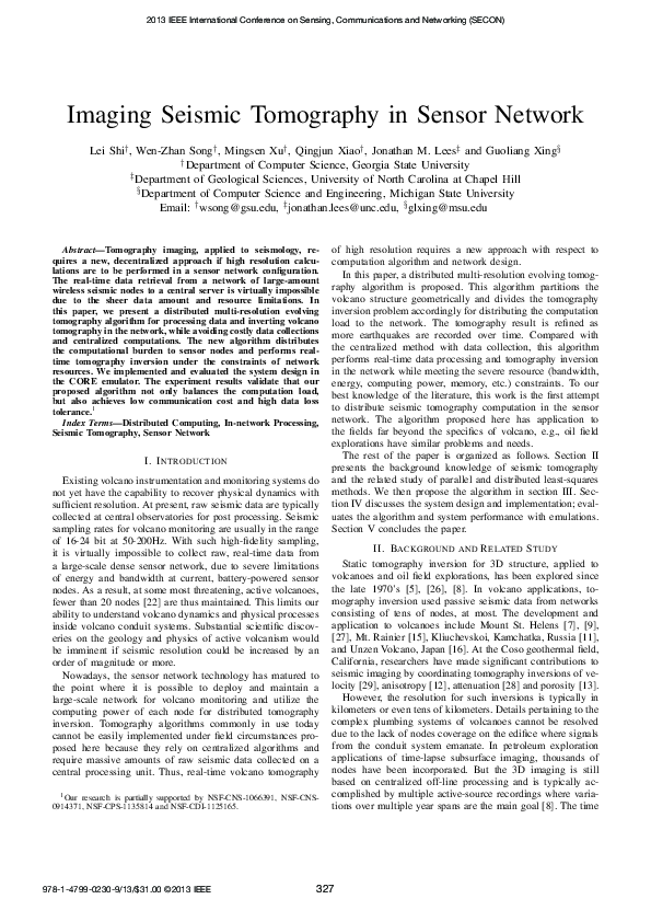 (PDF) Imaging Seismic Tomography in Sensor Network