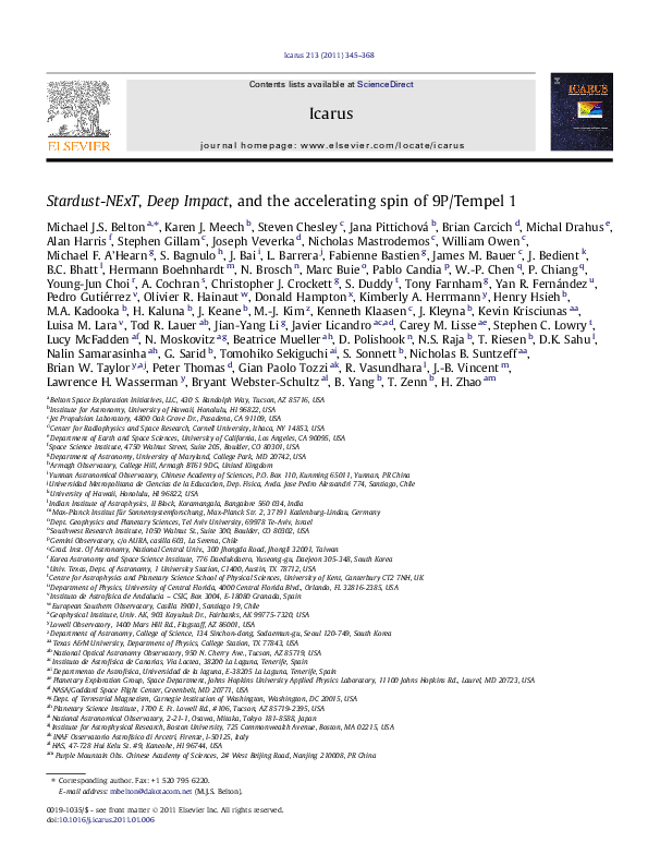(PDF) Stardust-NExT, Deep Impact, and the accelerating spin of 9P/Tempel 1
