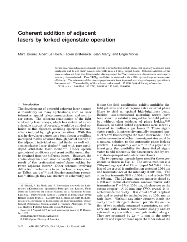 (PDF) Coherent addition of adjacent lasers by forked eigenstate ...