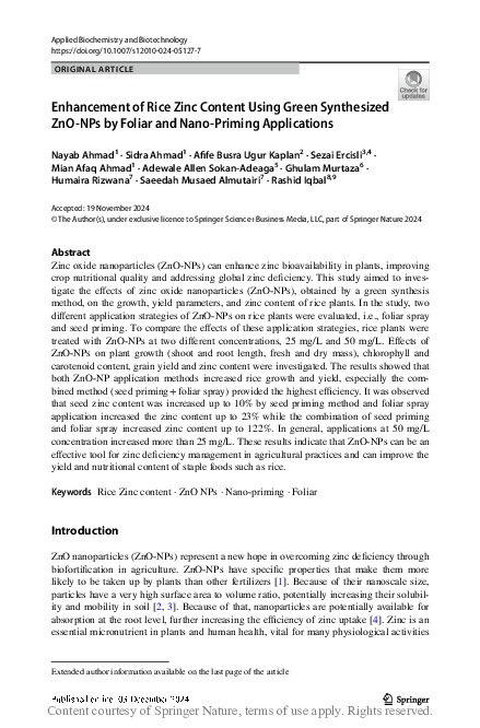 (PDF) Enhancement of Rice Zinc Content Using Green Synthesized ZnO-NPs ...