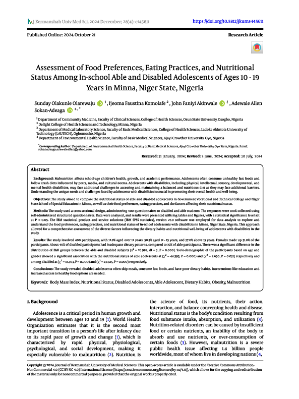 (PDF) Assessment of Food Preferences, Eating Practices, and Nutritional ...