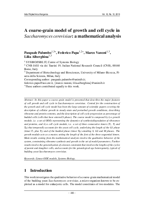 (PDF) A Coarse-Grain Model of Growth and Cell Cycle in Saccharomyces Cerevisiae: a Mathematical ...
