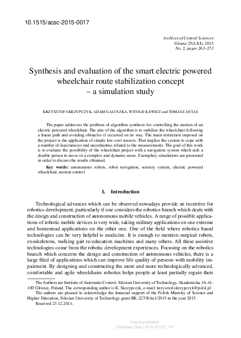 (PDF) Synthesis and evaluation of the smart electric powered wheelchair ...