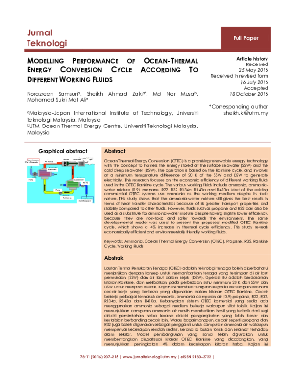 (PDF) Modelling Performance of Ocean-Thermal Energy Conversion Cycle According to Different ...