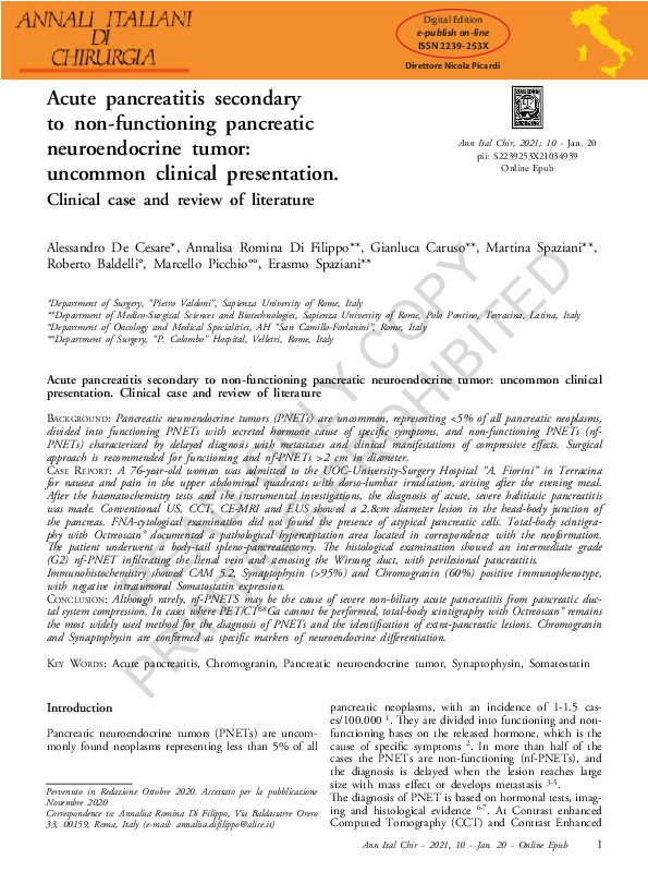 (PDF) Acute pancreatitis secondary to non-functioning pancreatic neuroendocrine tumor: uncommon ...