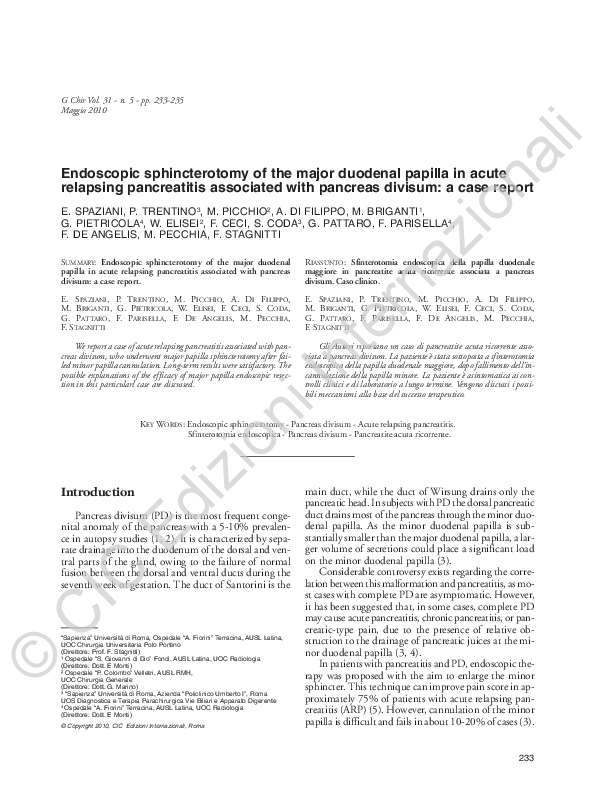(PDF) Endoscopic sphincterotomy of the major duodenal papilla in acute ...