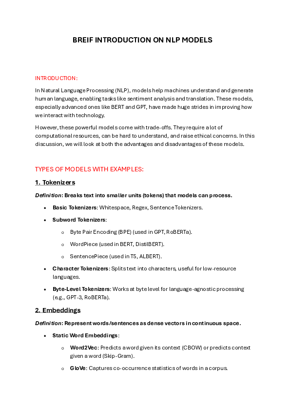 (PDF) BREIF INTRODUCTION ON NLP MODELS