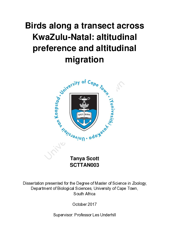 (PDF) Birds along a transect across KwaZulu-Natal: altitudinal ...