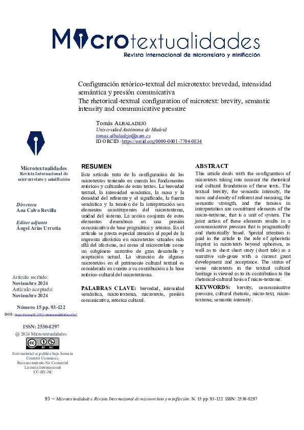 (PDF) "Configuración retórico-textual del microtexto: brevedad ...