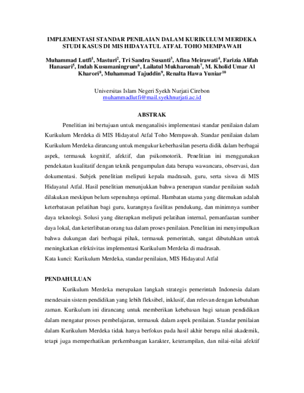 (PDF) IMPLEMENTASI STANDAR PENILAIAN DALAM KURIKULUM MERDEKA