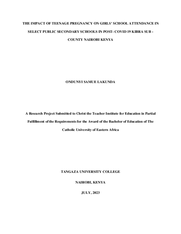 (PDF) THE IMPACT OF TEENAGE PREGNANCY ON GIRLS’ SCHOOL ATTENDANCE IN ...