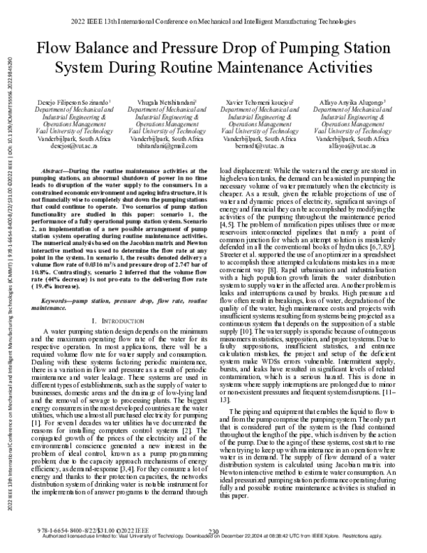 (PDF) Flow Balance and Pressure Drop of Pumping Station System During ...