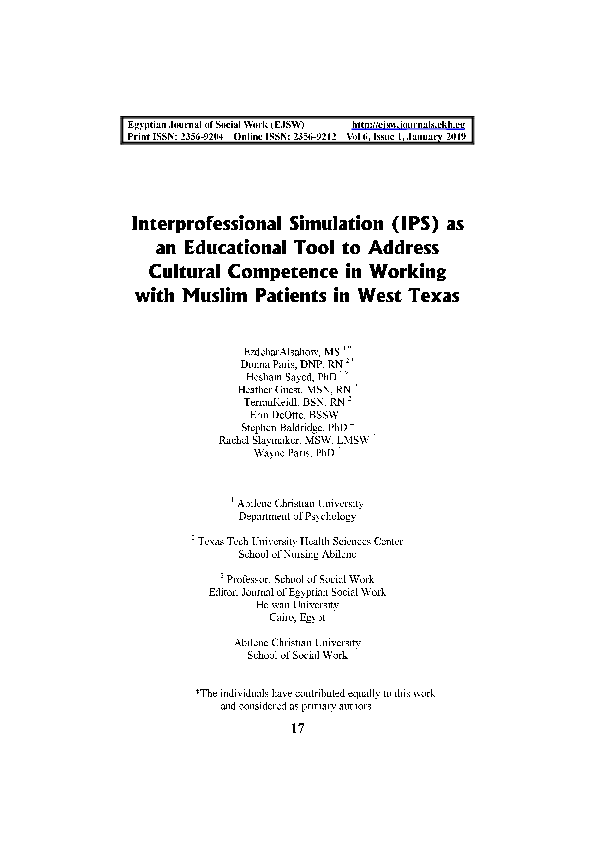 (PDF) Interprofessional Simulation (IPS) as an Educational Tool to Address Cultural Competence ...