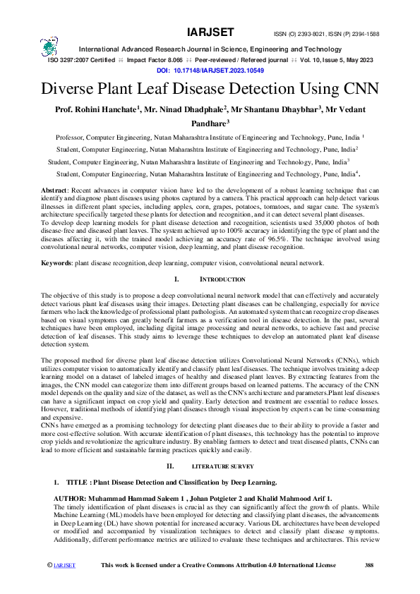 (PDF) Diverse Plant Leaf Disease Detection Using CNN