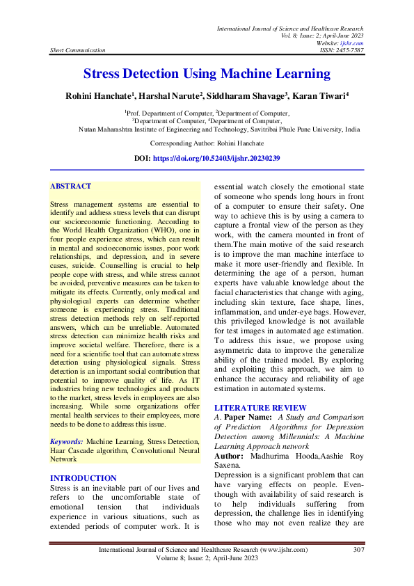 Pdf Stress Detection Using Machine Learning