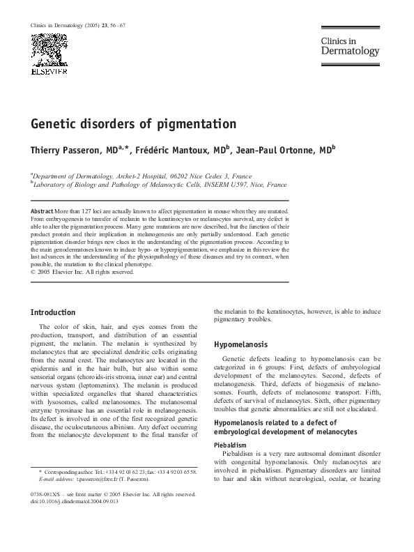 (PDF) Genetic disorders of pigmentation