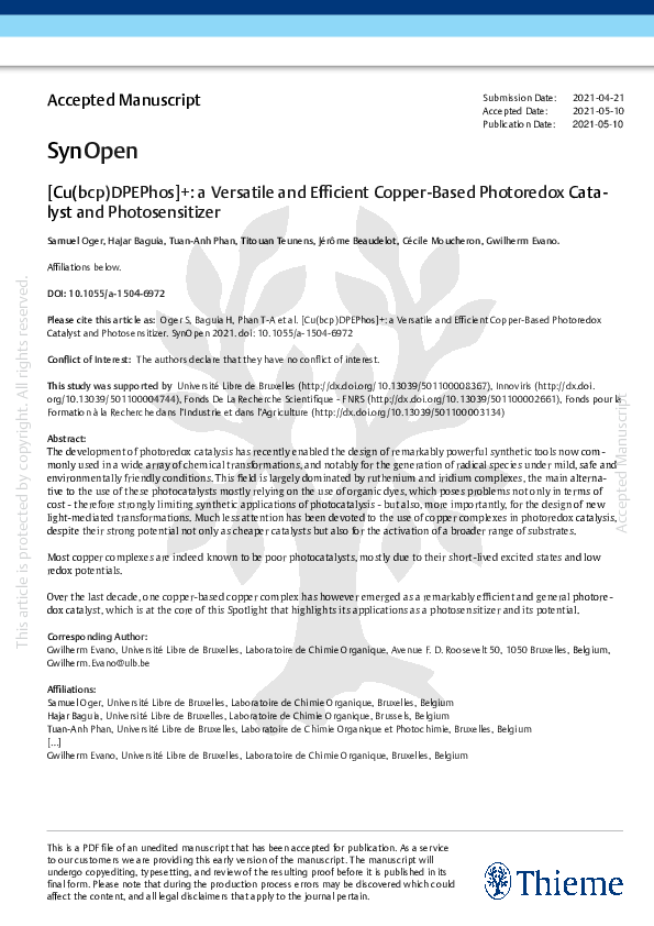 (PDF) [Cu(bcp)(DPEphos)]+: A Versatile and Efficient Copper-Based ...
