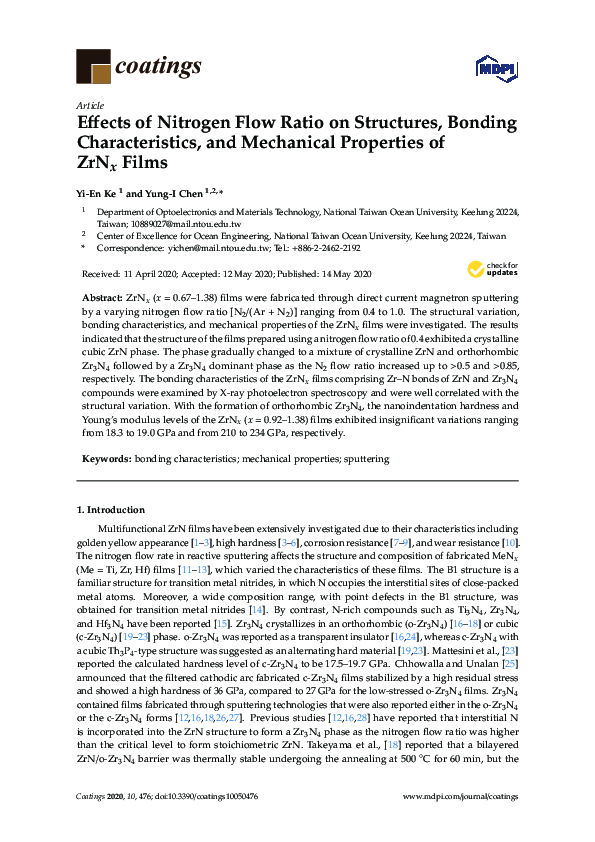 (PDF) Effects of Nitrogen Flow Ratio on Structures, Bonding ...