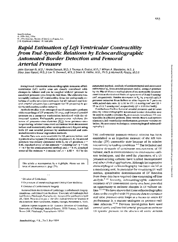 (PDF) Rapid Estimation of Left Ventricular Contractility from End-Systolic Relations by ...