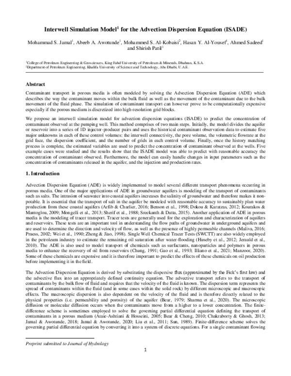 (PDF) Interwell Simulation Model for the Advection Dispersion Equation ...
