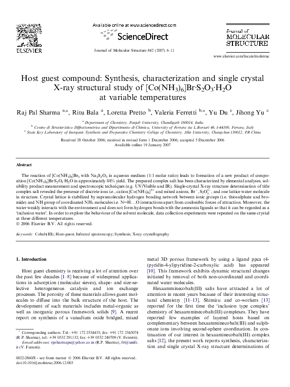 (PDF) Host guest compound: Synthesis, characterization and single ...