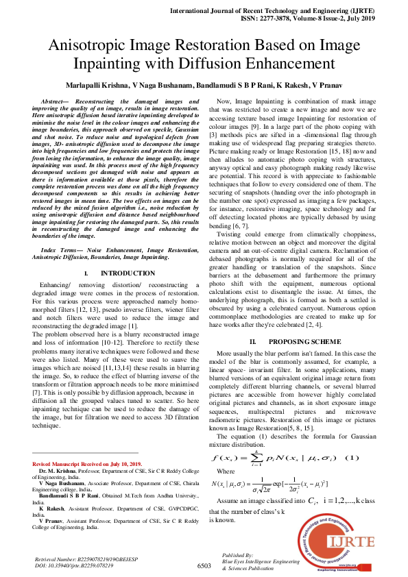 (PDF) Anisotropic Image Restoration Based on Image Inpainting with Diffusion Enhancement