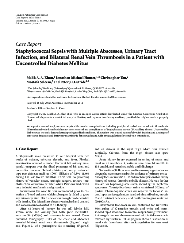 (PDF) Staphylococcal Sepsis with Multiple Abscesses, Urinary Tract ...