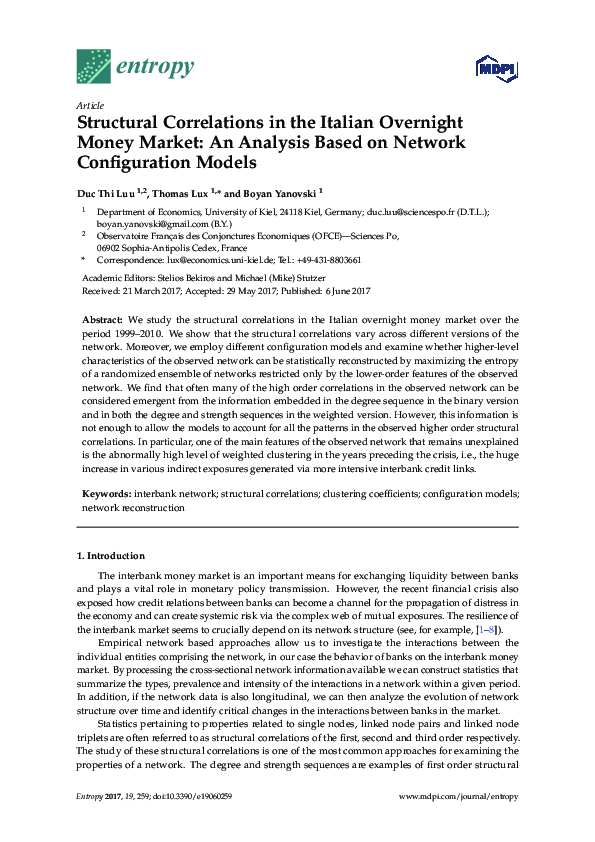 (PDF) Interbank Network; Structural Correlations; Clustering Coefficients; Configuration Models ...