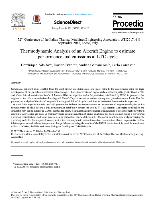 (PDF) Thermodynamic Analysis of an Aircraft Engine to estimate ...