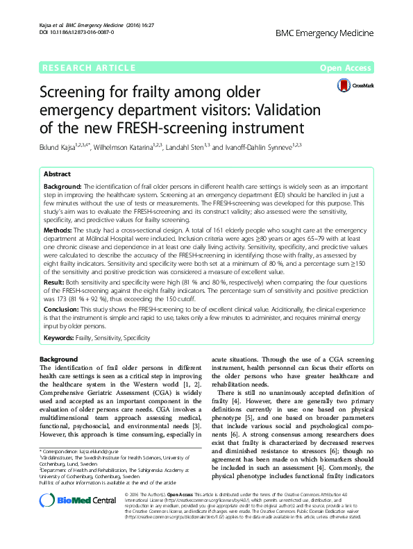 (PDF) Screening for frailty among older emergency department visitors ...