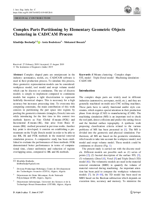 (PDF) Complex Parts Partitioning by Elementary Geometric Objects Clustering in CAD/CAM Process ...