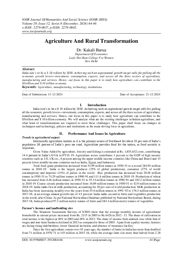 (PDF) Agricultural and Rural Transformation