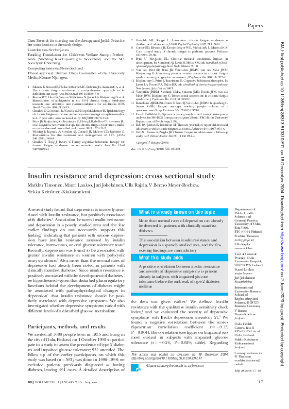 (PDF) Insulin resistance and depression: cross sectional study
