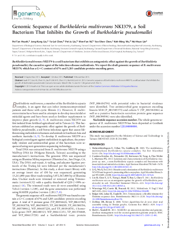 (PDF) Genomic Sequence of Burkholderia multivorans NKI379, a Soil ...