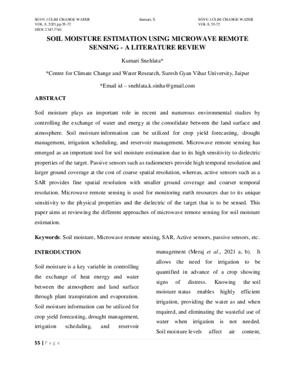 (PDF) Soil Moisture Estimation Using Microwave Remote Sensing-A Literature Review