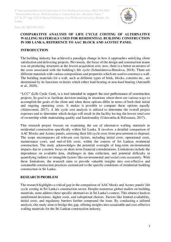 (PDF) Comparative analysis of life cycle costing of alternative walling ...