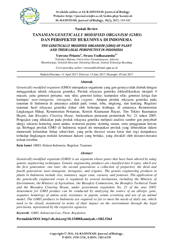 (PDF) Tanaman Genetically Modified Organism (GMO) dan Perspektif ...