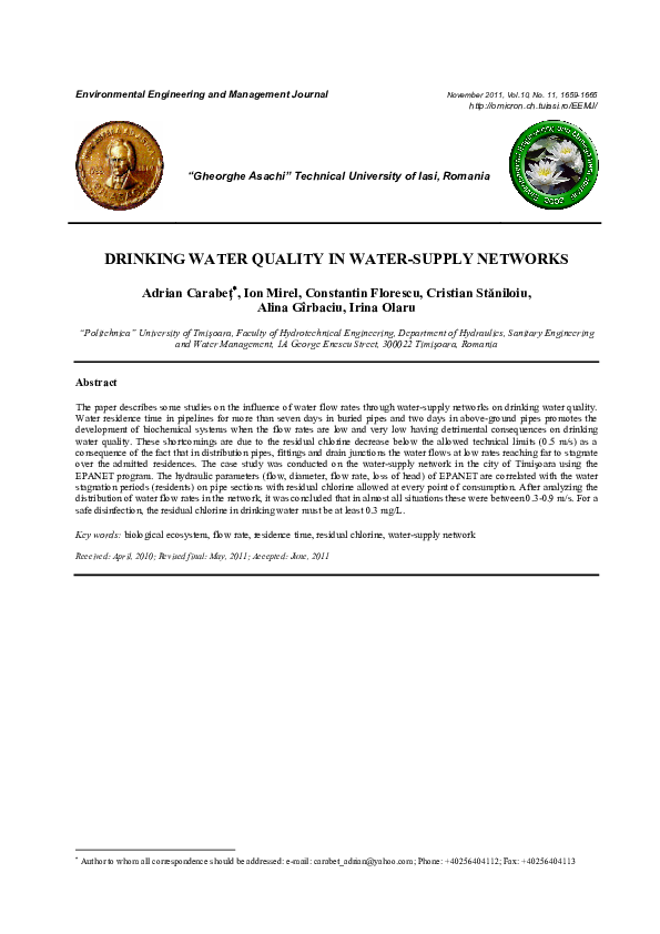 (PDF) Drinking Water Quality in Water-Supply Networks