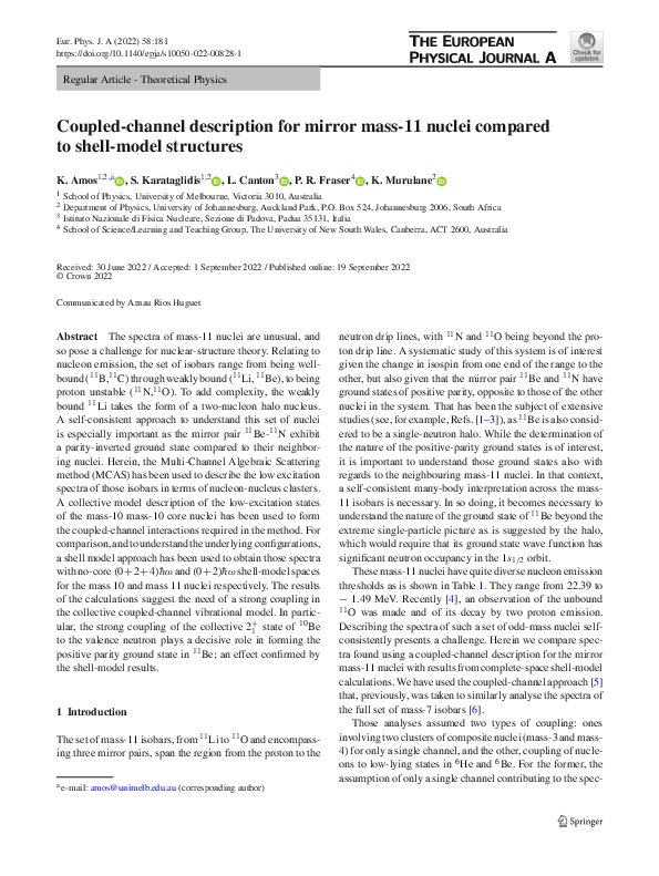 (PDF) Coupled-channel description for mirror mass-11 nuclei compared to ...