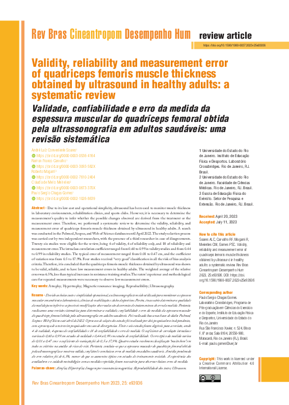 (PDF) Validity, reliability and measurement error of quadriceps femoris muscle thickness ...