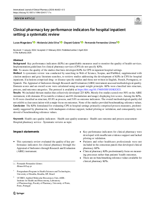 (PDF) Clinical pharmacy key performance indicators for hospital ...