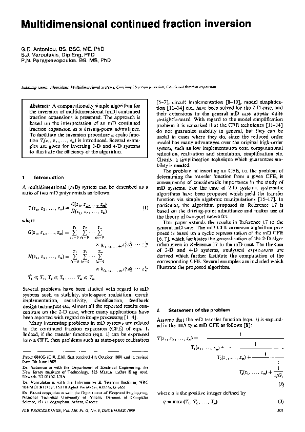 (PDF) Multidimensional continued fraction inversion
