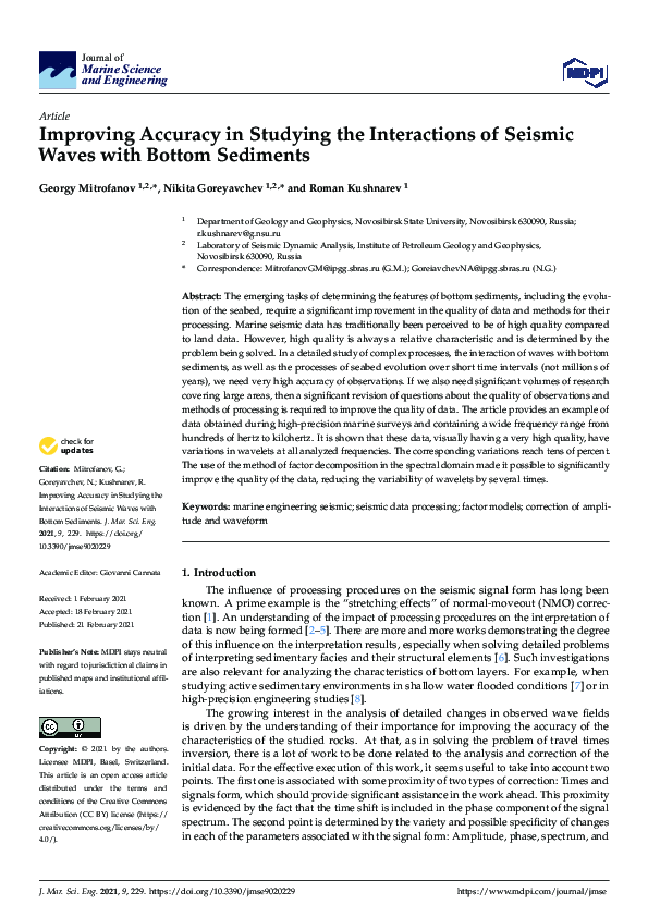 (PDF) Improving Accuracy in Studying the Interactions of Seismic Waves with Bottom Sediments